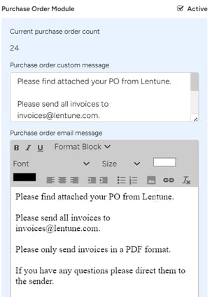 Purchase Order Module Settings